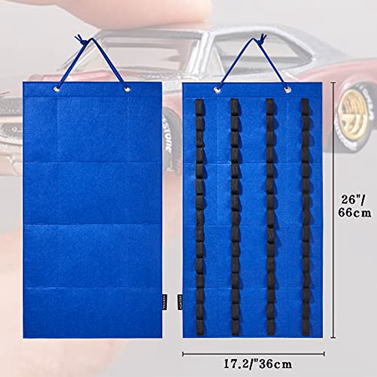 HUHYNN Display Case Compatible with 60 Hot Wheels, Hanging Organizer for Hot Wheels Matchbox Cars, Wall-Mount Display Case for Hot Wheels Fits for 60 for Hot Wheels Storage (Blue-60 Slots)