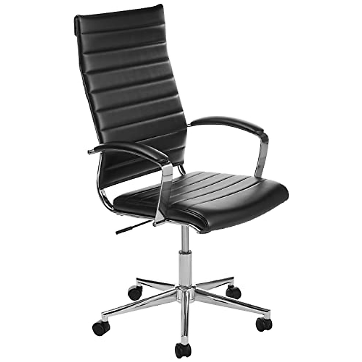 Amazon Basics High-Back Executive Swivel Office Desk Chair with Ribbed Puresoft Upholstery, Lumbar Support, Modern Style, 23.9"D x 24.69"W x 41.5"H, Black