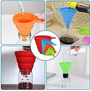 4Pcs Kitchen Funnels for Filling Bottles Canning, Food Grade Silicone Collapsible Funnel Set, Large Funnel for Wide Mouth Jar, Small/Mini Funnel for Transfer Oil Powder