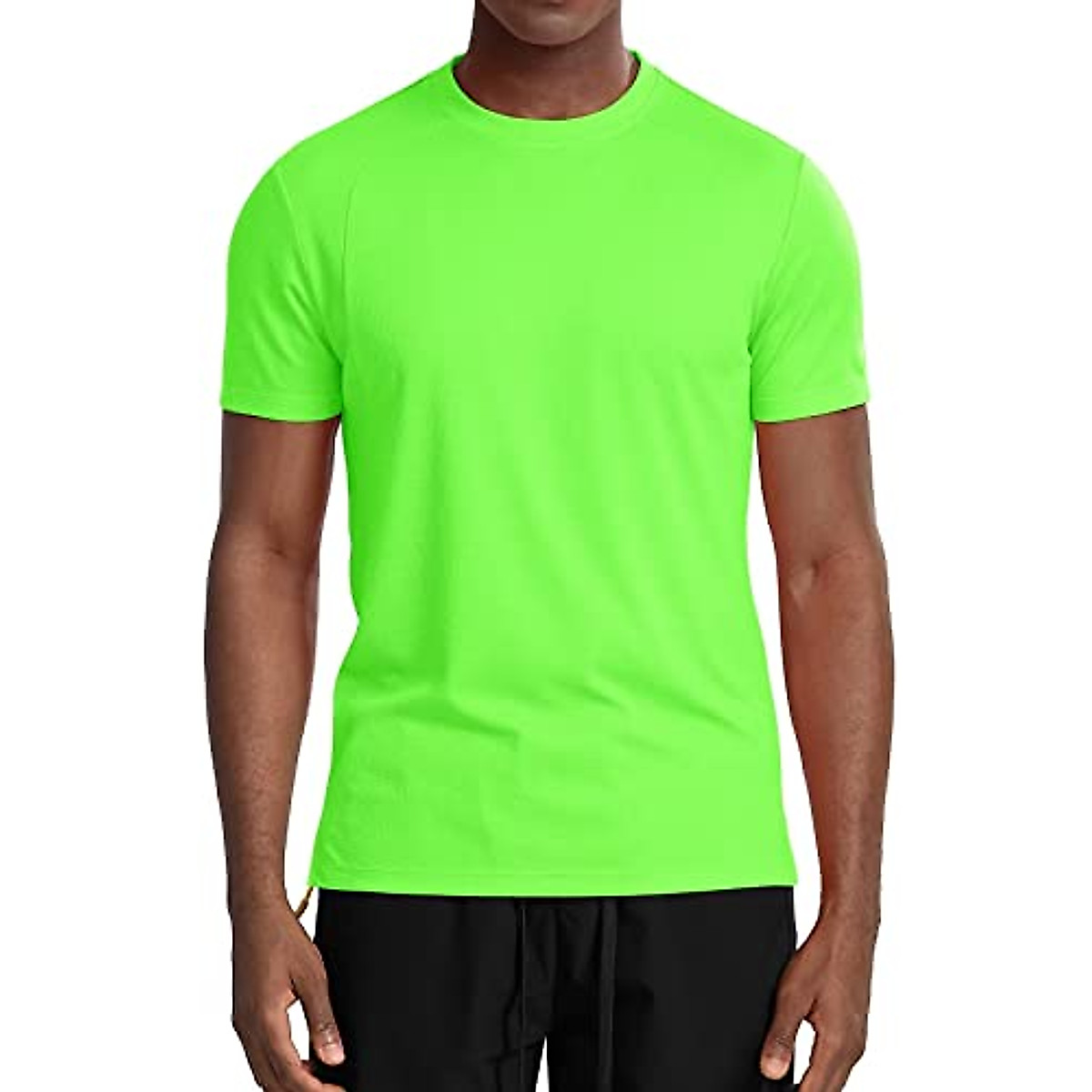 Zengjo Mens Moisture Wicking Shirts-Short Sleeve Workout Tee(Neon Green,XXL)