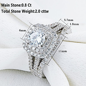 Newshe Jewellery Wedding Engagement Ring Set AAAAA Cz 925 Sterling Silver 2Ct Round Created Blue Sapphire White Size 7