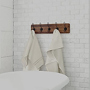 Rustic Coat Rack with 5 Hooks – Rustic Brown Wall Mounted 24" Coat Rack - Solid Pine Wood Entryway Hanger for Hanging Clothes, Hats, Purse, Keys - Vintage Farmhouse Coat Rack for Kitchen, Bedroom