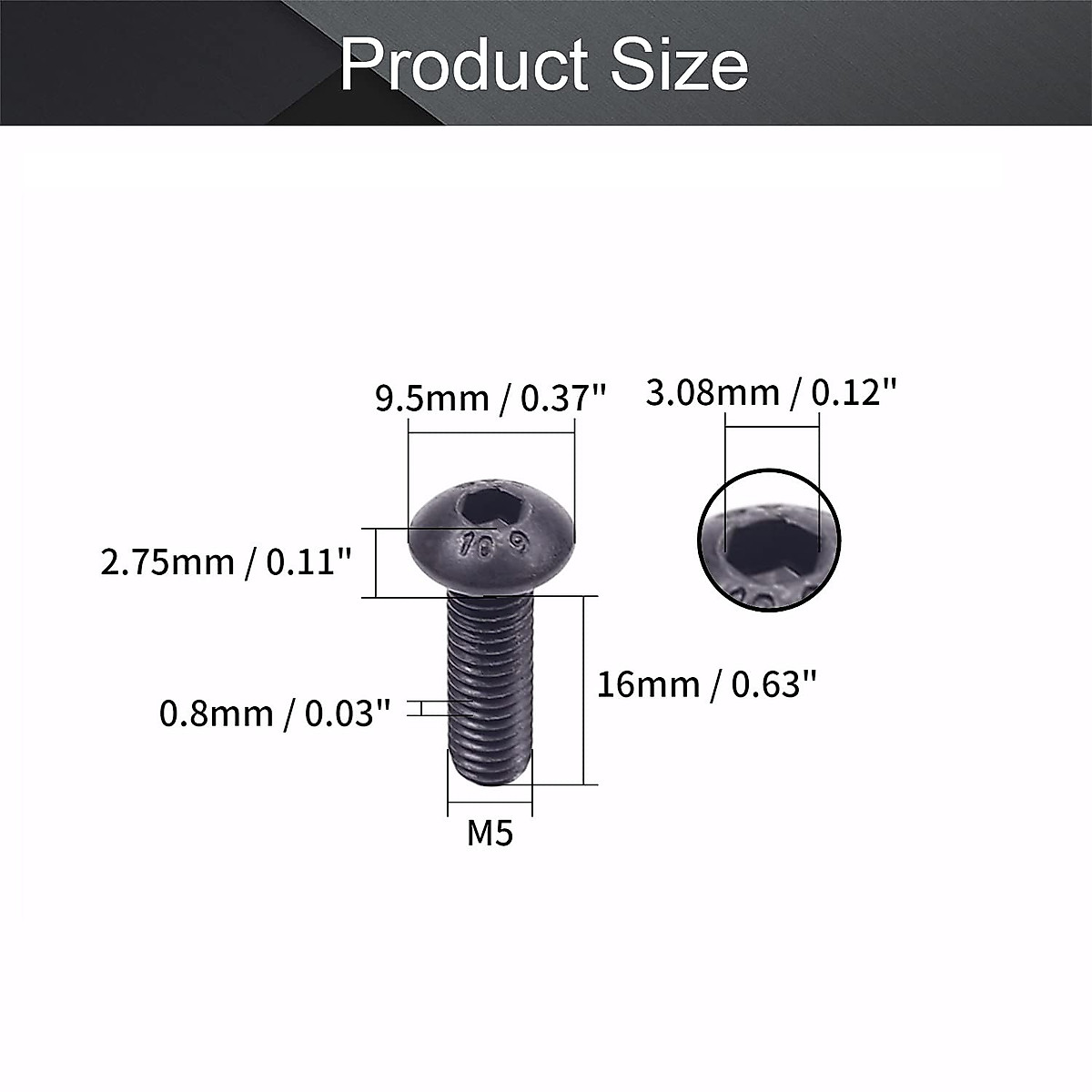 MroMax 50Pcs M5 x 16mm Button Head Socket Cap Bolts Screws, Alloy Steel 10.9 Grade, Allen Socket Drive, Black Oxide Finish, Fully Machine Thread