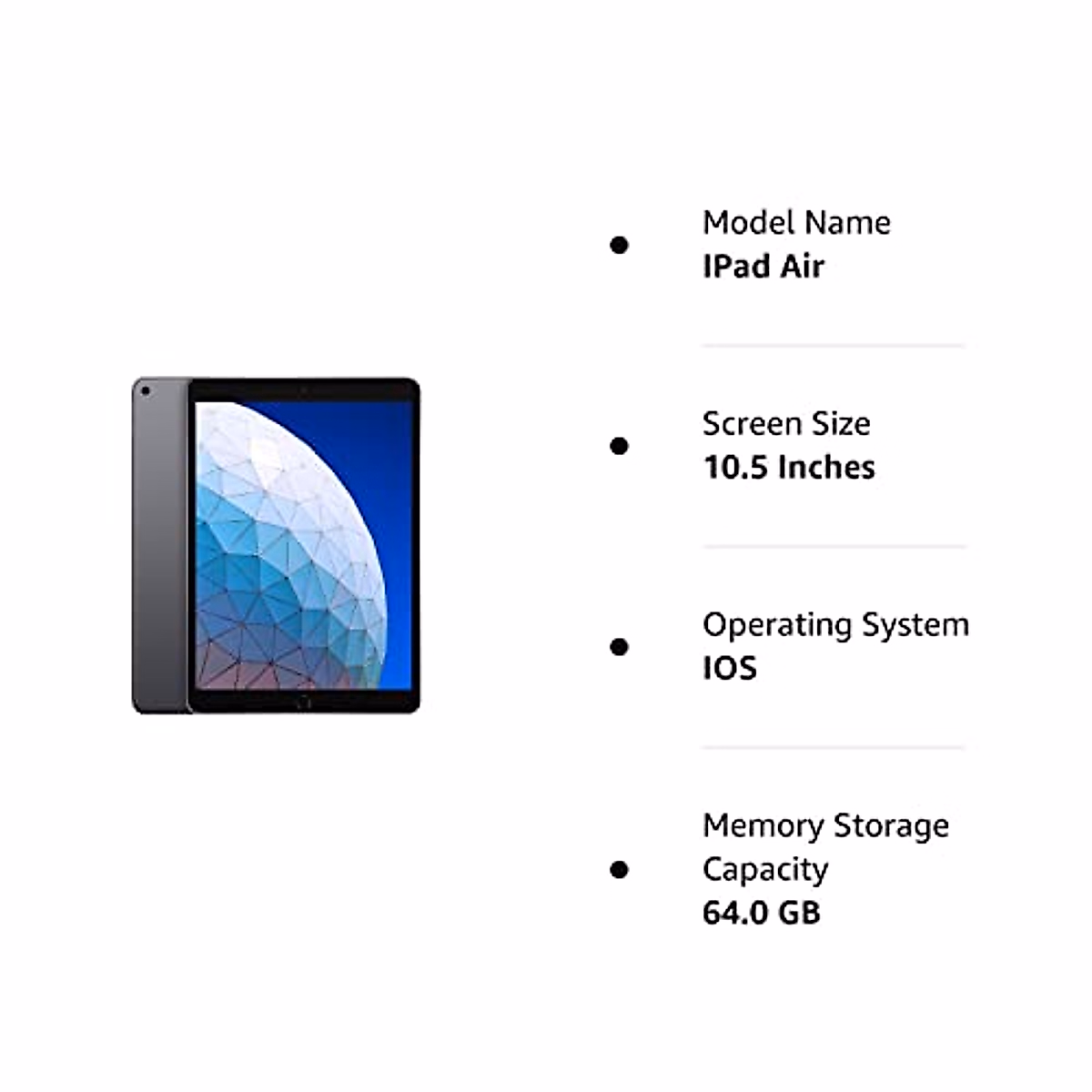 Apple iPad Air 10.5-inch (3rd Gen) Tablet A2152 (Wi-Fi Only) - 64GB / Space Gray (Renewed)