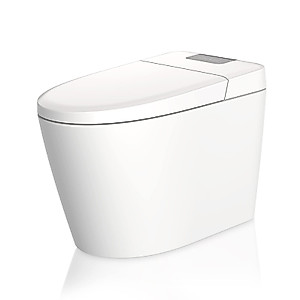 Merax Smart Toilet, One Piece Bidet Toilet for Bathrooms, U-Shaped LED Light Automatic Flush with Auto Open/Close Lid, Remote Control/Foot Sensor/Night Light T162A