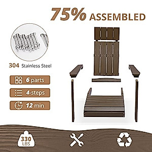 LUE BONA Modern Adirondack Chairs Set of 4, Dark Brown Plastic Adirondack Chair, High Back Poly Adirondack Fire Pit Chairs Weather Resistant, Patio Outdoor Chairs for Porch, Deck, Pool, Garden, 330LBS