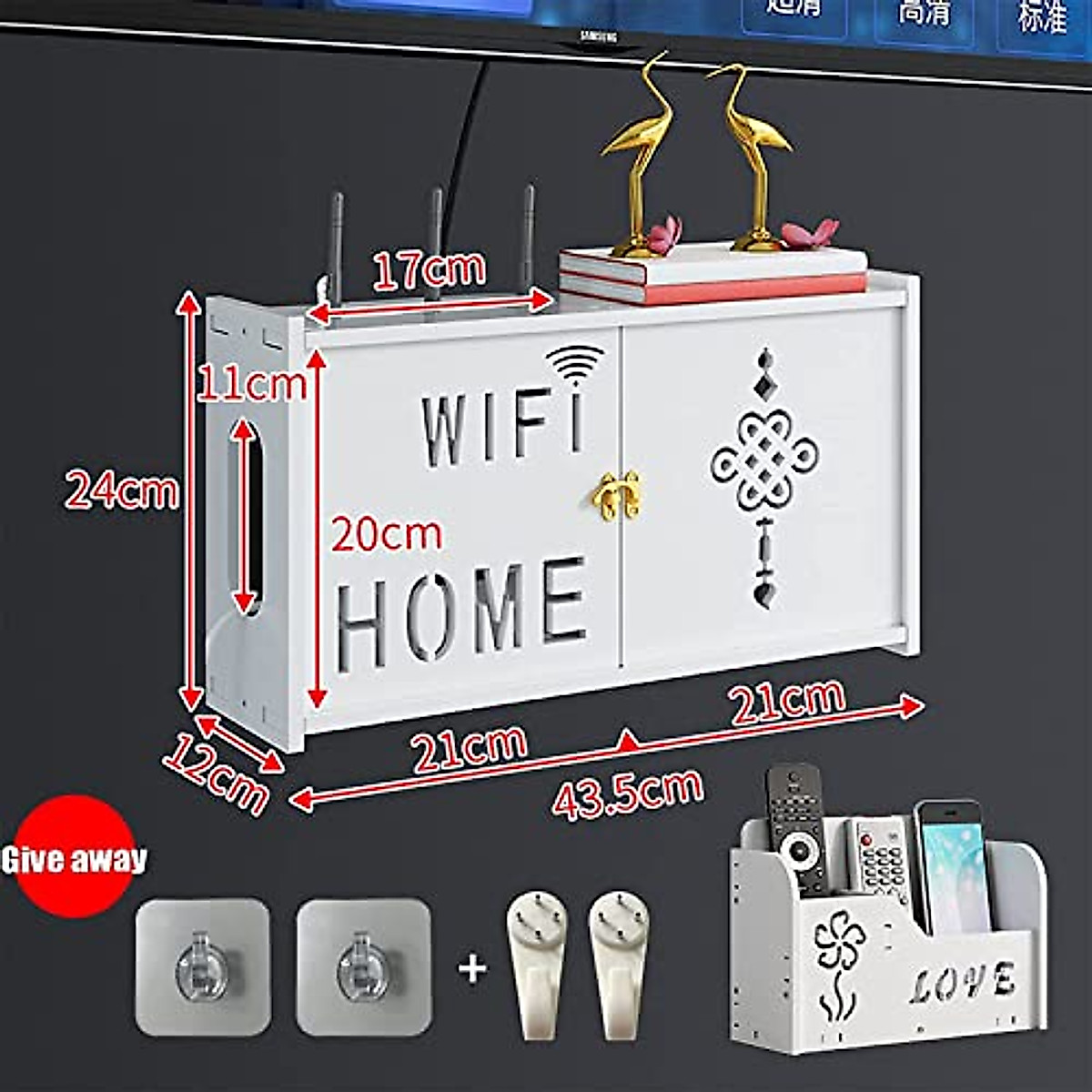 Catekro TV Wall Finishing Set-top Box Hanging Shelf partition Router Shelf Free Punch 43*12*24cm