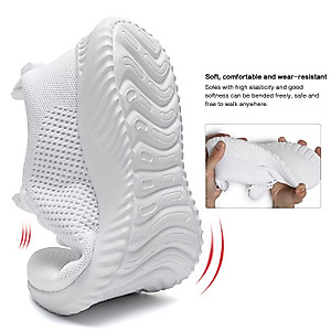 Mens Slip-on Tennis Shoes Walking Running Sneakers Lightweight Breathable Casual Soft Sole Mesh Work Gym Trainers White