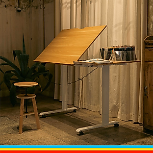 MEEDEN Height Adjustable Drafting Table - 31" to 52" Electric Drawing Desk with Large Side Board - 40 * 27" Tiltable Tabletop - Rolling Wheels - ES-6058-YM