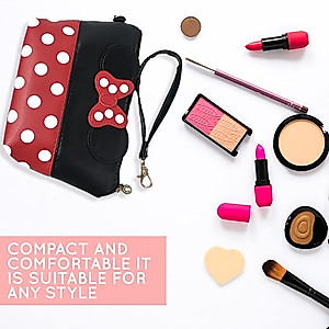 BELMAKS Black Murine Makeup Bag Cosmetic Bags Toiletry Organizer White Polka Dots Red Cartoon Makeup Organizer for Teen Girls 5.1" x 5.9" Murine Zipper Cute Purse for Travel