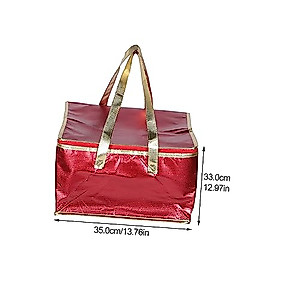 Baluue Nonwoven Fabric -insulation Bag Foldable Tote Small Cooler Camping Tote Thermal Bag with Zipper Food Delivery Tote Bag Tote Bag with Zipper Collapsible Insulated Bag Red Pizza