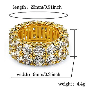 Apzzic 9mm Iced Out 2 Row Cubic Zirconia Diamond Gold Plated Hip Hop Eternity Wedding Band Engagement Ring for Men Women Gold 9