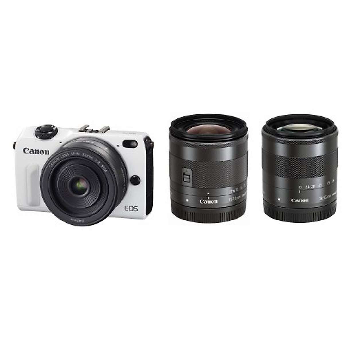 Canon Mirror-Less SLR Camera EOS M2 Triple Lens kit (White) EF-M18-55mm F3.5-5.6 is STM EF-M22mm F2 STM EF-M11-22mm F4-5.6 is STM Comes EOSM2WH-TLK [International Version, No Warranty]