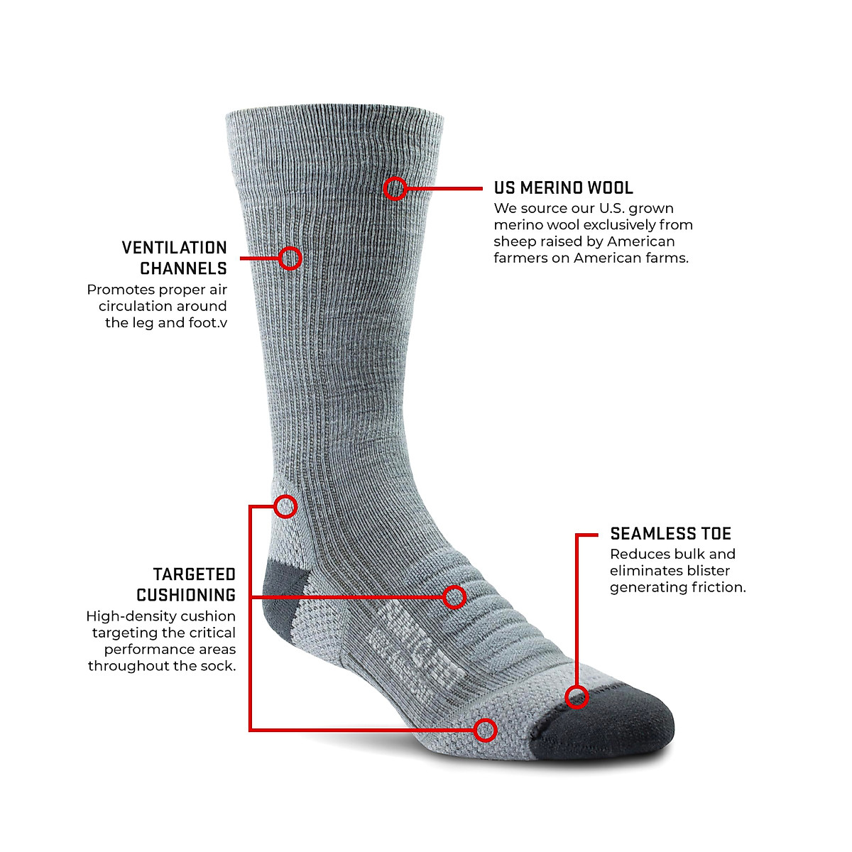 Farm to Feet Damascus Lightweight Merino Wool Crew Socks, Charcoal, X-Large