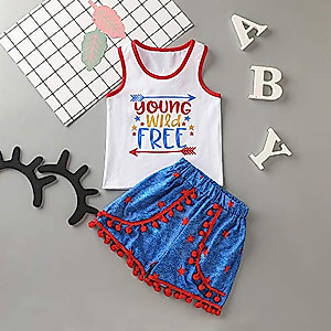 2pcs Baby Girl Holidat Summer Outfit Set,Young Wild Free Vest Tops+ Tassels Short Pants (White Blue, 2-3Y)