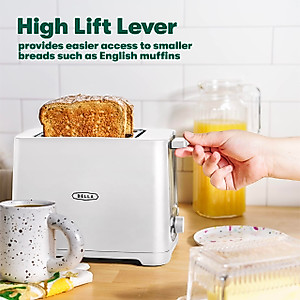 BELLA 2 Slice Toaster with Auto Shut Off - Extra Wide Slots & Removable Crumb Tray and Cancel, Defrost & Reheat Function - Toast Bread, Bagel & Waffle, White