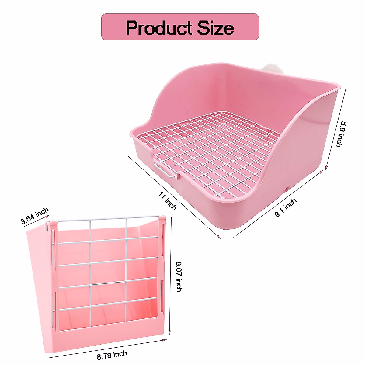 WEWAYKGJ Rabbit Litter Box Bunny Potty Box Guinea Pig Hay Rack Feeder Rabbits Corner Litter Pan Potty Trainer Pet Toilet with Cleaning Set for Hamster, Guinea Pig, Ferret and Other Animals (Pink)