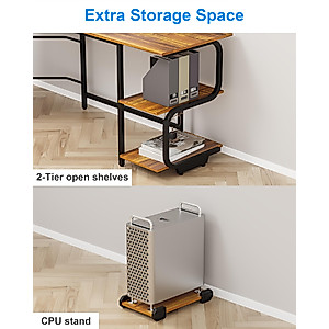 Teraves Reversible L Shaped Desk with Large Surface, 61 Inch Sturdy Corner Desk with Storage Shelves, Premium Office Computer Desk Workstation for Home Office Gaming