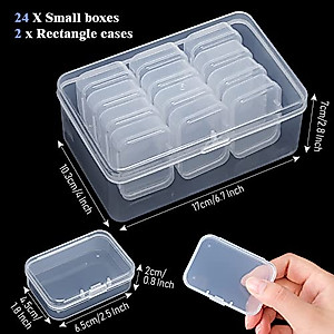24 Pcs Small Bead Organizer Plastic Bead Storage Containers Clear Plastic Storage Case Craft Containers with 2 Pcs Hinged Lid Clear Craft Cases (6.69 x 4.06 x 2.76 Inch, 2.56 x 1.77 x 0.79 Inch)