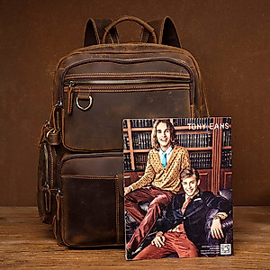 PAHVRION Men's Vintage Leather Backpack Casual Daypack Fits 15.6 Inch Laptop Brown Travel Rucksack Business Work Hiking Daypack