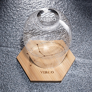 The Wine Savant Set of 2 Zodiac Sign Wine Glasses with 2 Wooden Coasters Astrology Drinking Glass Set with Etched Constellation Tumblers for Juice, Water Home Bar Horoscope Gifts 18oz (Virgo)