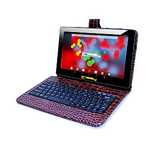 LINSAY 10.1" 1280x800 IPS 2GB RAM 32GB Android 11 Tablet with Brown Crocodile Style Keyboard, Pop Holder and Pen Stylus