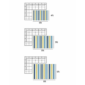 Blue Yellow Striped Outdoor Rug for Patio/Deck/Porch, Non-Slip Large Area Rug 4 x 6 Ft, Farmhouse Navy Blue Ombre Stripes Indoor Outdoor Rugs Washable Area Rugs, Reversible Camping Rug Carpet Runner