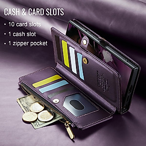 Defencase Compatible with Galaxy A14 5G Case Wallet with RFID Blocking Card Holder for Women Men, PU Leather Magnetic Snap Flip Zipper Strap Wallet Phone Case Fit for Samsung Galaxy A14 5G, Purple
