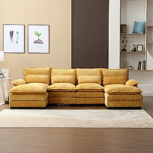 GNIXUU 110" Sectional Sofa Cloud Couch for Living Room, Modern Chenille U Shaped Couch, Comfy Modular Sofa Sleeper with Double Chaise & Memory Foam(Mustard Yellow)