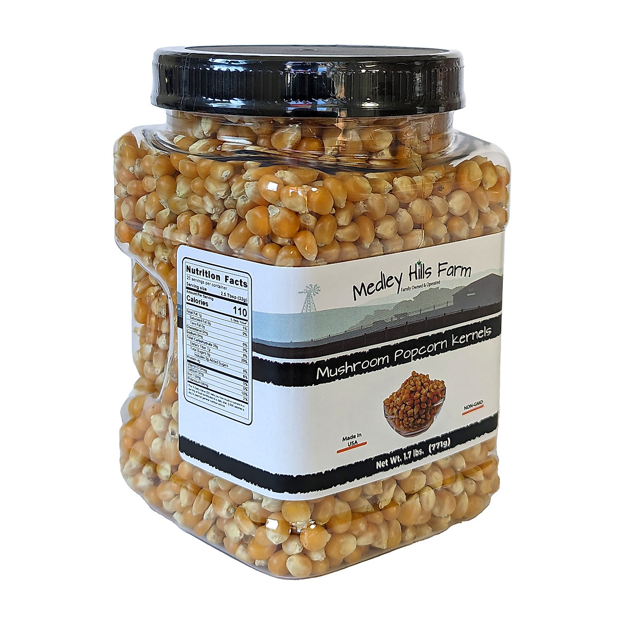 Mushroom Popcorn kernels by Medley Hills farm in Reusable Container 1.7 Lbs. - Gourmet popcorn kernels for popcorn machine - Gluten Free - Non GMO