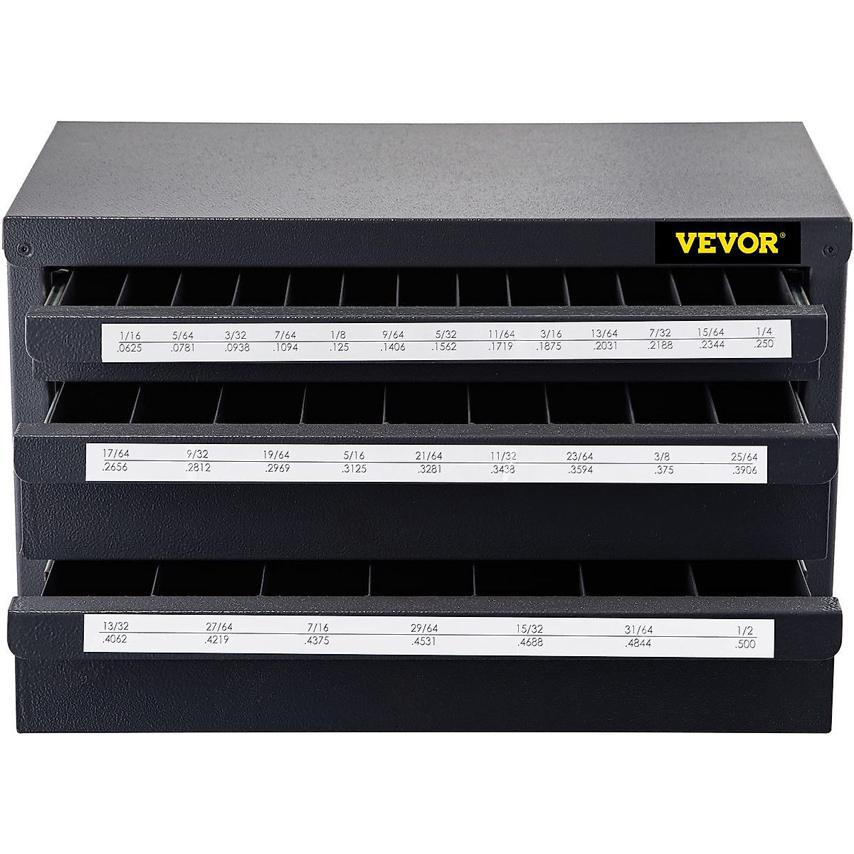 VEVOR Drill Bit Dispenser Cabinet, Three-Drawer Drill Bit Dispenser, Drill Bit Organizer Cabinet, Drill Dispenser Organizer Cabinet for Jobber Length Fractional Size 1/16" to 1/2" in 1/64" Increments