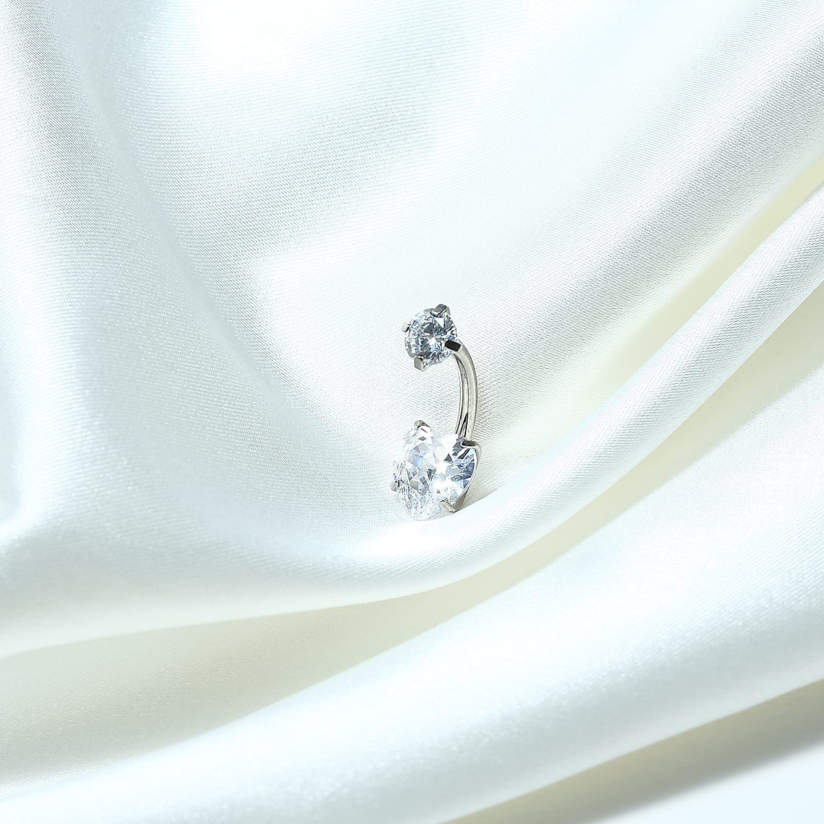 TGNEL G23 Pure Titanium Round and Heart Shaped CZ Belly Button Rings Petite Navel Ring for Women Body Piercing Jewelry 14G ASTM F136 White Cubic Zirconia Belly Rings 10mm Belly Bars