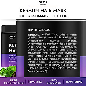 Keratin Hair Mask For Dry Damaged Hair And Growth, Keratin Hair Treatment For Dry Damaged Hair - Hydrating Hair Mask, Vit B Complex, Vit E, Silk Protein & Omega 3, 9, Deep Conditioning Hair Mask