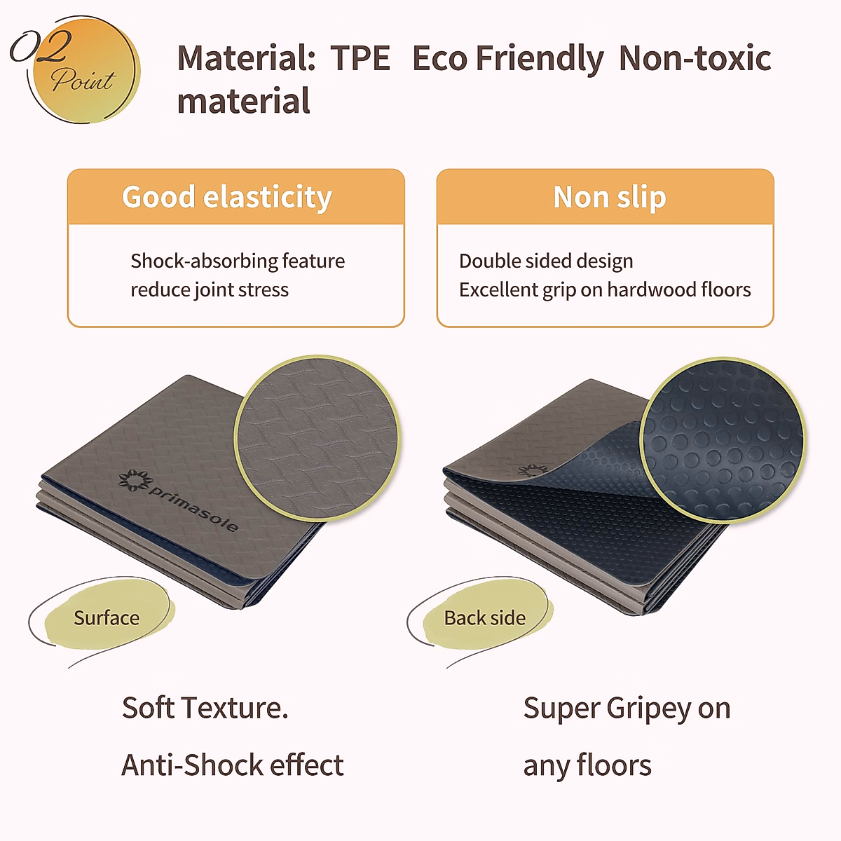 Primasole TPE Folding yoga mat Travel Double side Non-Slip Lightweight Pilates & Floor Workouts6mm thick Earth Brown Grat Color PSS22NH011A