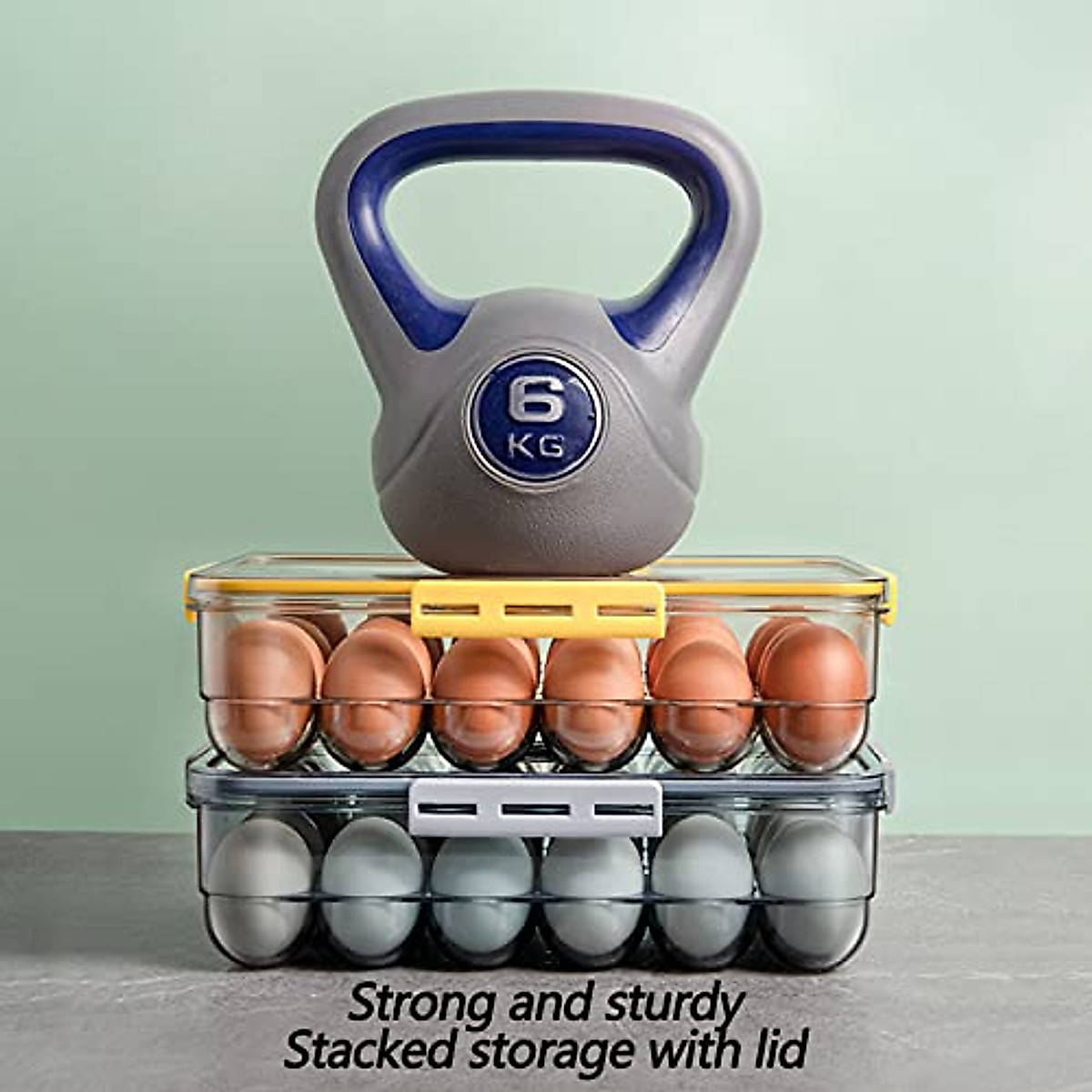 Clear Egg Tray Storage Box,Egg Holder With Lid And Special Buckle,Stackable PET Plastic Refrigerator Organizer Bins,Grey-24pieces