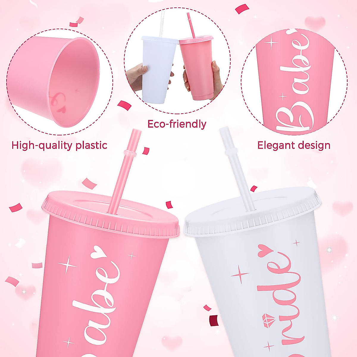 Gerrii Set of 6 Bride and Babe Bachelorette Cups for Bachelorette Party, Bachelorette Cups with Lid and Straw Bridesmaids Reusable Cups with Lids Bride Travel Mug for Wedding Party Gifts Supplies