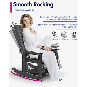 BRIOPAWS Rocking Chair Outdoor | Porch Rocker | HDPE Plastic | Grey | Oversized | Patio Rockers Chairs | High Back | for Big Man | Weather Resistant | for Outside Deck Balcony Front Backyard