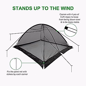 GROWNEER 14x10 Feet Pond Netting for Leaves, Pond Covers with Zipper with 4 Ropes, 8 Stakes, Storage Bag, Fiberglass Poles, Suitable for Pond Pool, Garden and Vegetables