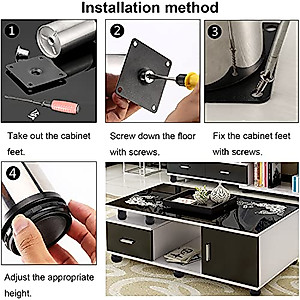 weideer 4-Pack 2 Inch Stainless Steel Furniture Legs Cabinet Adjustable Round Kitchen Feet for DIY Furniture+16pcs Screw (Black 50x50mm)
