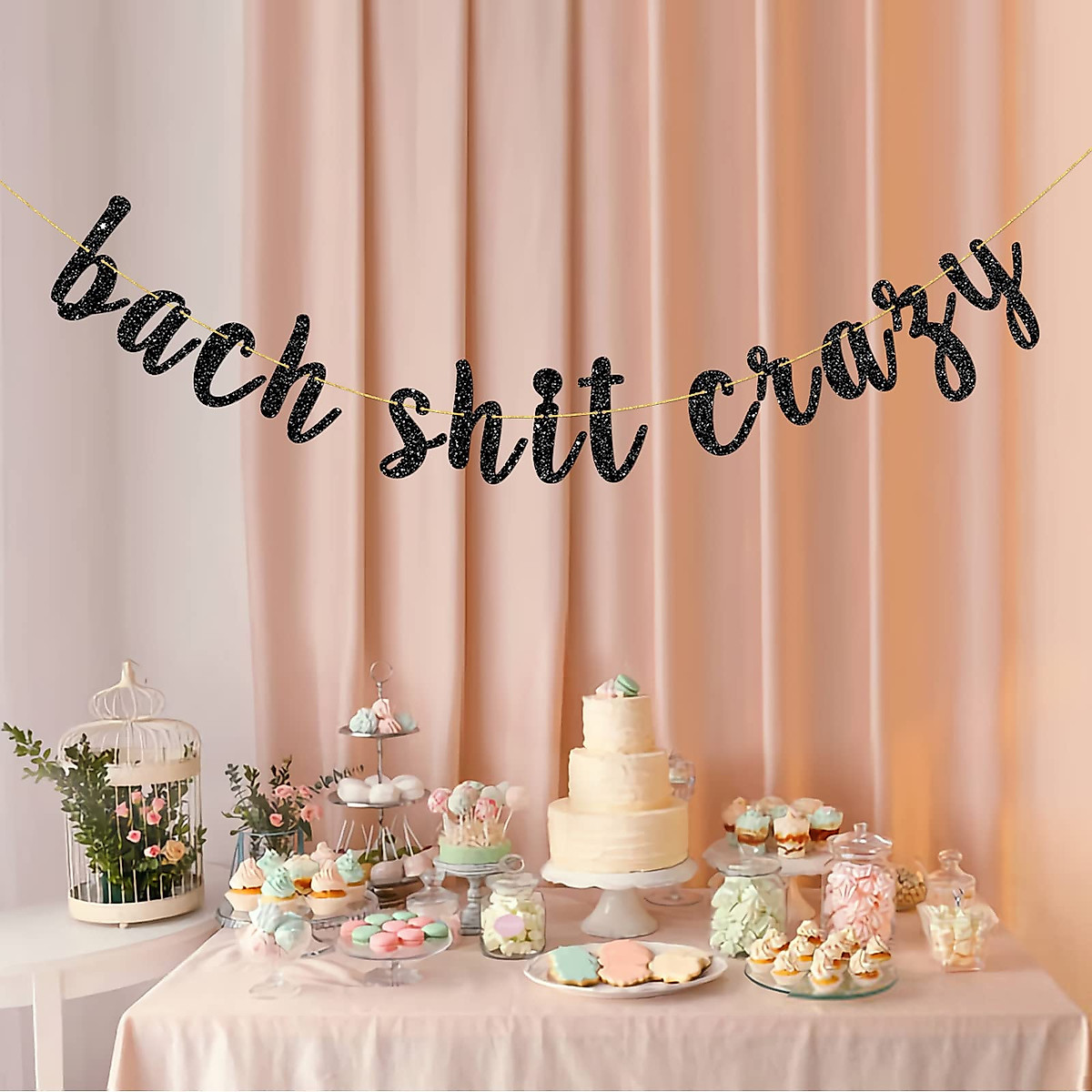 Bach Shit Crazy Banner Black Glitter Funny Wedding, Engagement Banner, Bachelorette Party Bunting Decorations