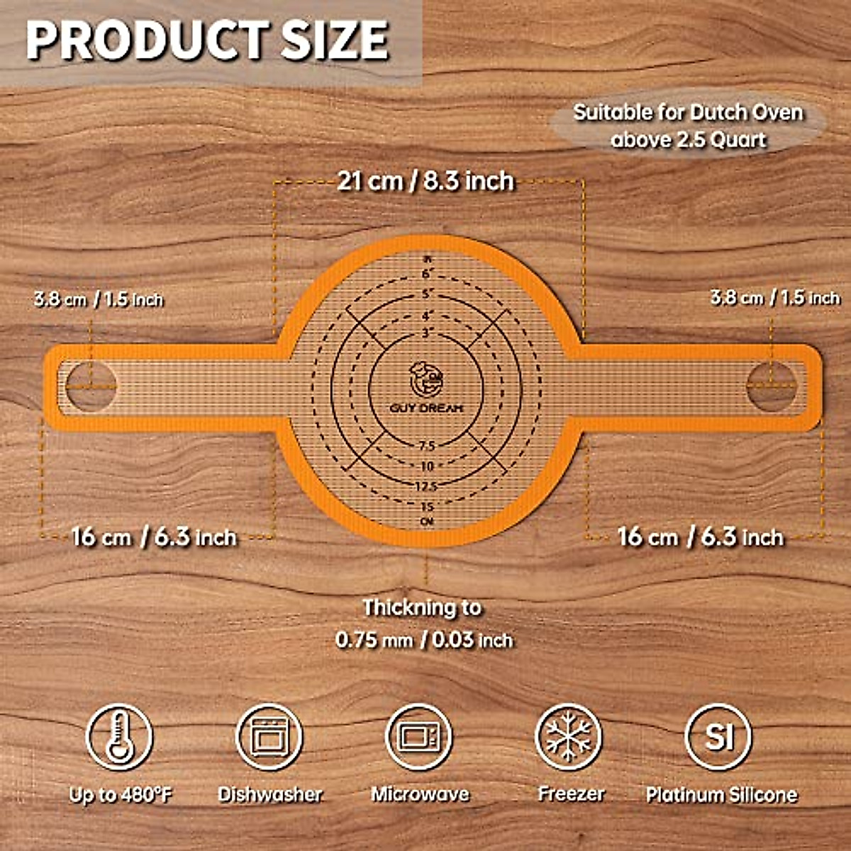 2PCs GUY DREAM Silicone Baking Mat for Dutch Oven - Non-stick Bread Sling - 8.3 Inch Reusable Bread Baking Mat – Silicone Dutch Oven Liner with Long Handles & 1 Set of Silicone Brush & Spatula