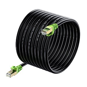 Outdoor Cat 7 Ethernet Cable 150ft, 26AWG Heavy-Duty Cat7 Networking Cord Patch Cable RJ45 Transmission Speed 10GbpsTransmission Bandwidth 600Mhz LAN Wire Cable SFTP Waterproof Direct Burial