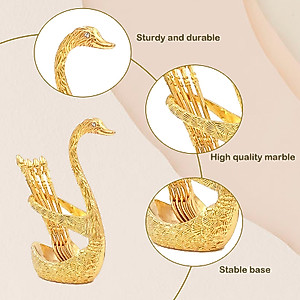 6 Pcs Metal Coffee Spoons Set ,Stainless Steel Dessert Spoon,Ice Cream Spoon with Swan Holder Household Tableware Gold spoon 6 15*5*7.5