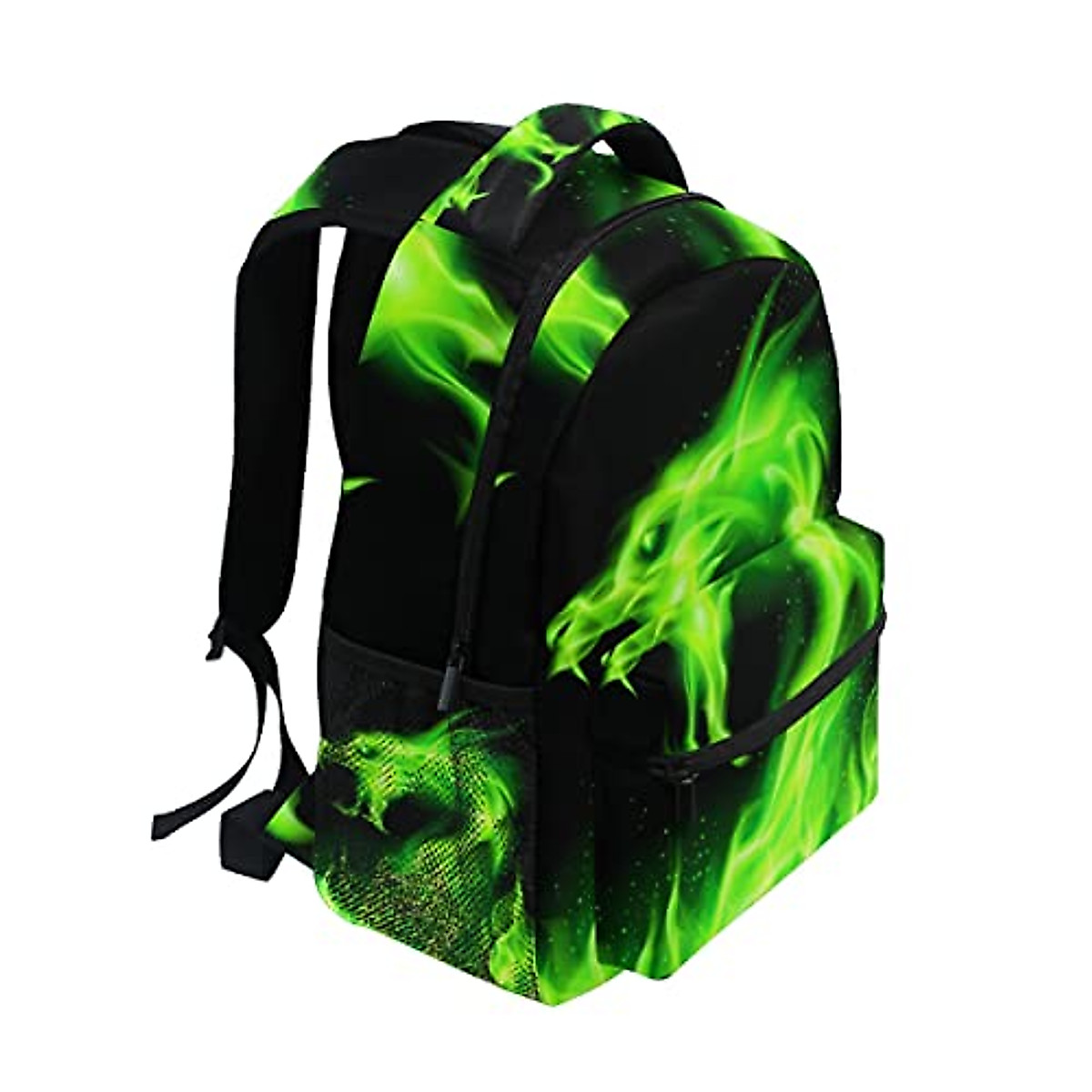 School Backpack Green Fire Dragon Bookbag for Boys Girls Teens Casual Travel Bag Computer Laptop Daypack