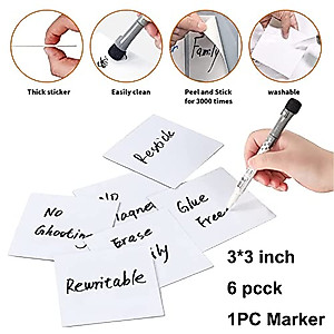 KopYoeHn Dry Erase Sticky Notes, Reusable Whiteboard Stickers for All Smooth Surfaces, Washable and Removable Easy to Post for Office, Home, Classroom, 3X3 inch, 6 Pack