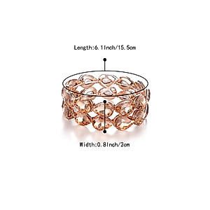 BriLove Wedding Bridal Elegant Crystal Double Row Teardrop Cluster Stretch Bangle Bracelet for Bride Peach Morganite Color Rose-Gold-tone