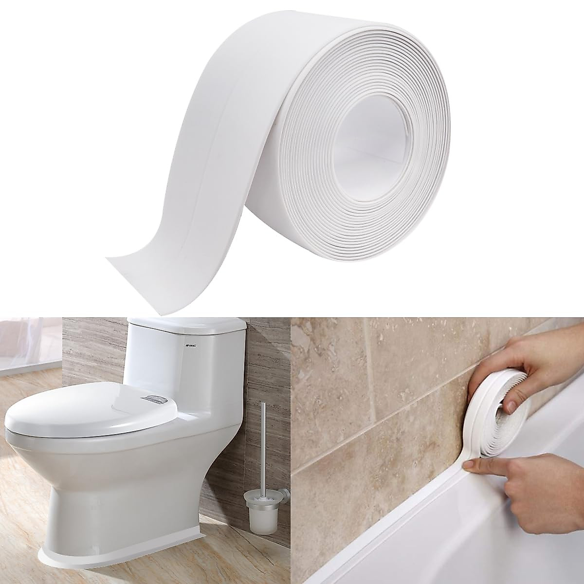 Caulk Tape, White Bathroom Corner Caulking Tape, Waterproof Self-Adhesive Sealing Tape Used for Kitchen Sink,Toilet, Bathroom Bathtub, Tub Floor Wall Edge Protector Strip 1.5" x 10.5Ft PVC