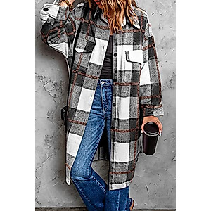 PRETTYGARDEN Women's 2023 Plaid Shacket Jacket Long Sleeve Button Down Shirts Fashion Winter Wool Coats (Black,Small)