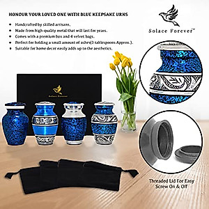 Blue Keepsake Urns for Human Ashes - Small Urns Set of 4 with Box & Bags - Blue Urns for Adults Male & Female - Handcrafted Mini Cremation Urns for Ashes - Honour Your Loved One with Memorial Urn Set