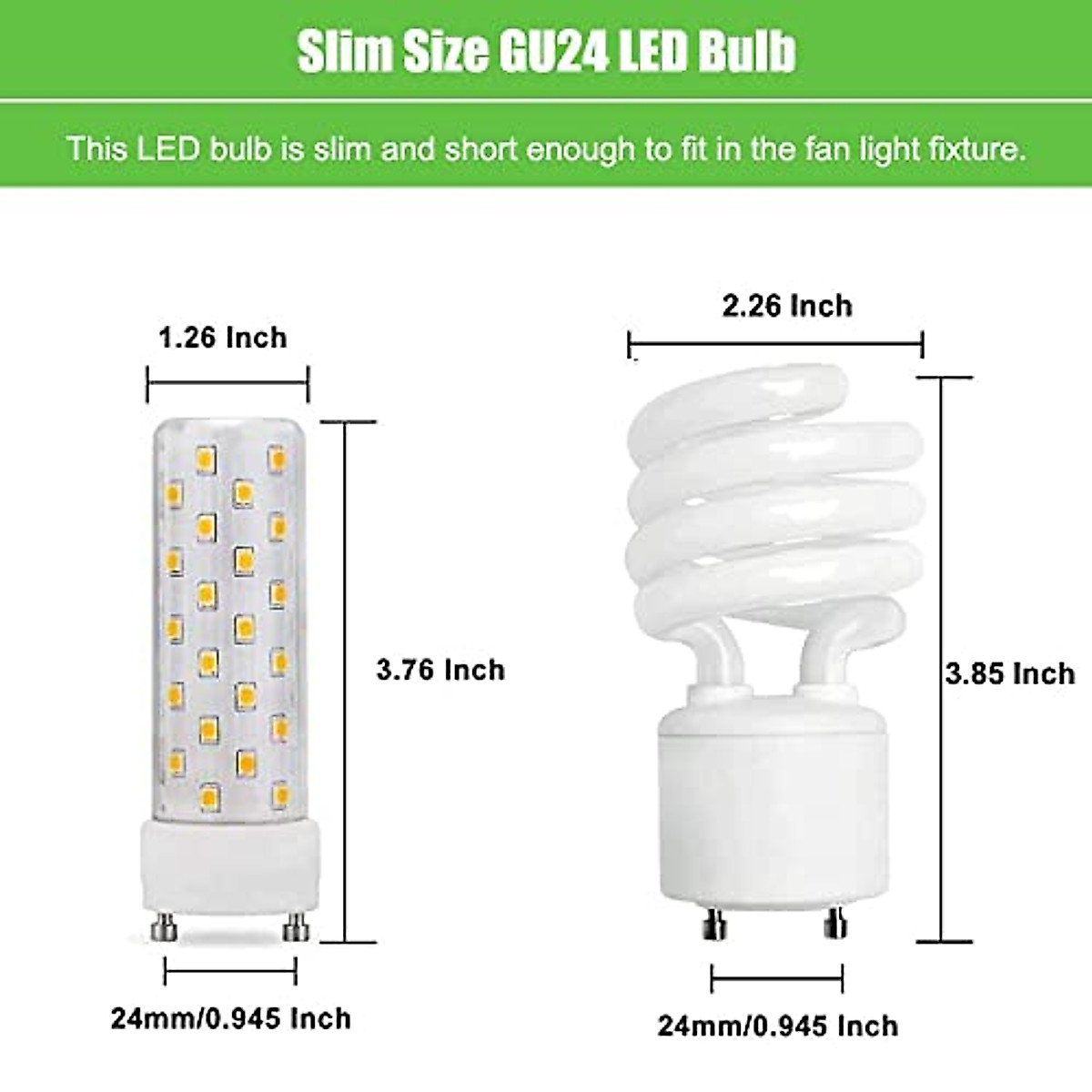 Makergroup GU24 LED Light Bulb Daylight Bright White 5000K-6000K High Brightness for Bathroom Ceiling Fan 13W 18W 23W T2 Spiral CFL Light Replacement, 120V 10W 2pcs(Not dimmable)